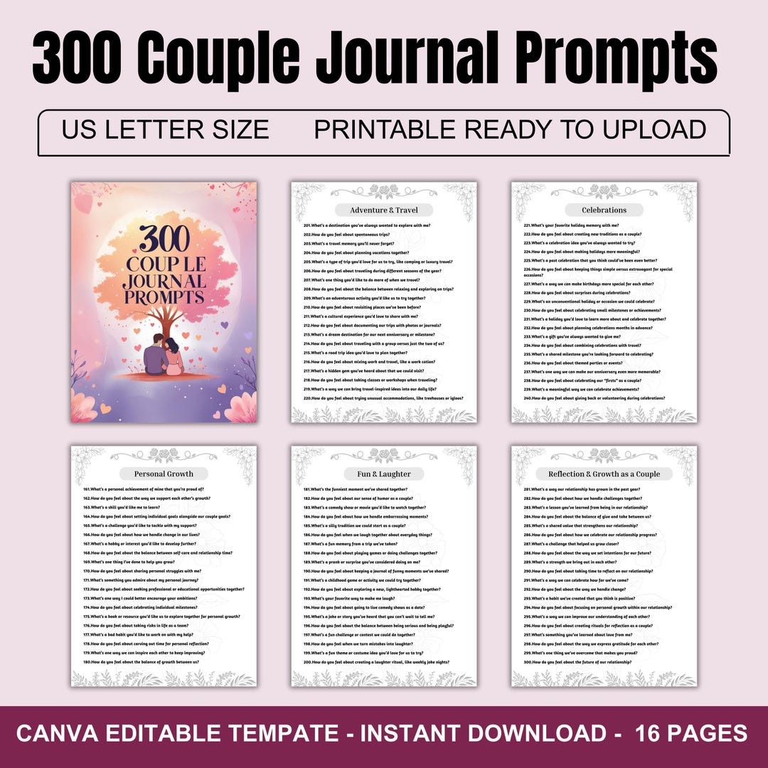 300 Couple Journal Prompts , Printable, Journal, Minimalist, Love ...