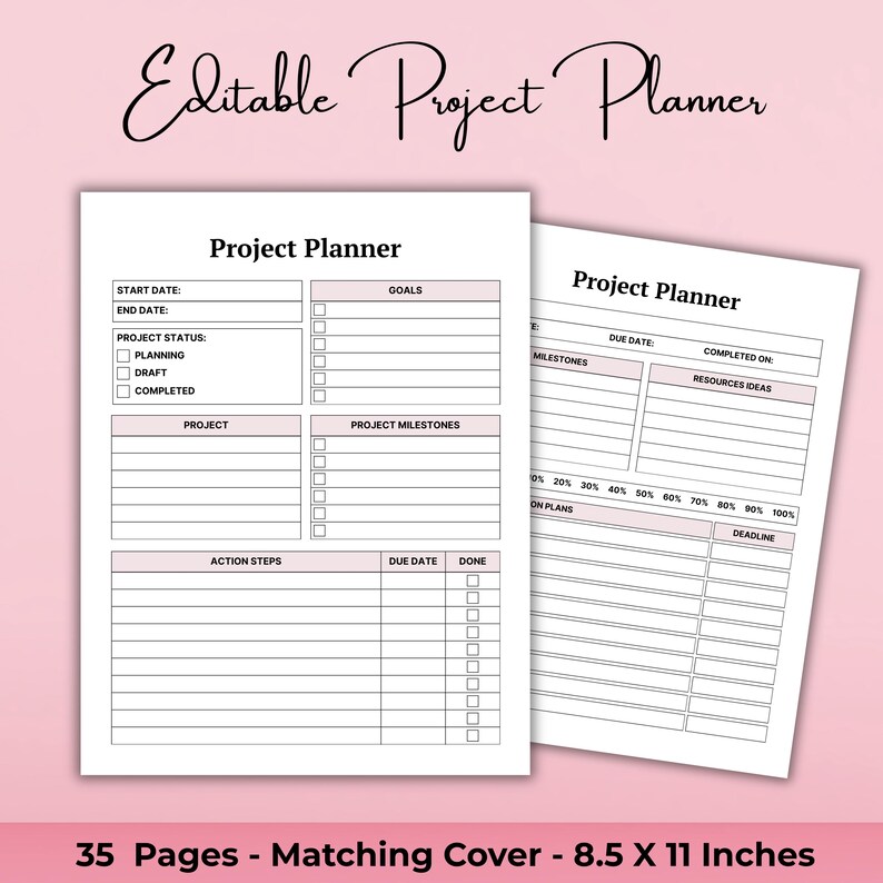 Editable Project Planner, Printable Project Planning Templates, Project ...