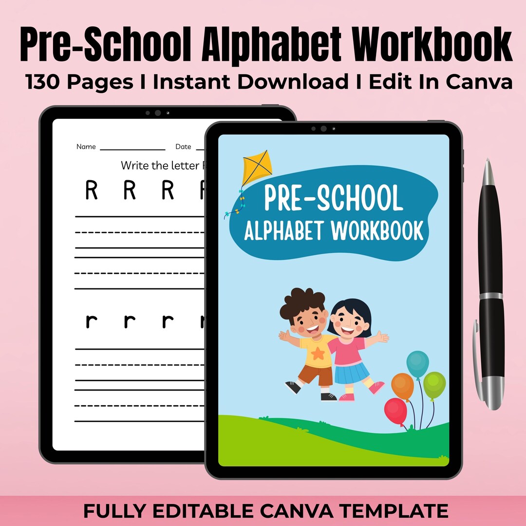 Preschool Alphabet Workbook | 130+ Pages, Canva Template (digital ...