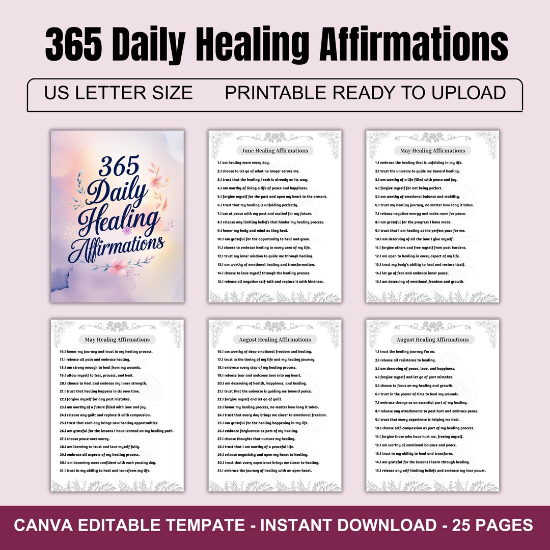 365 Daily Healing Affirmations , Printable, Journal, Minimalist, Self ...