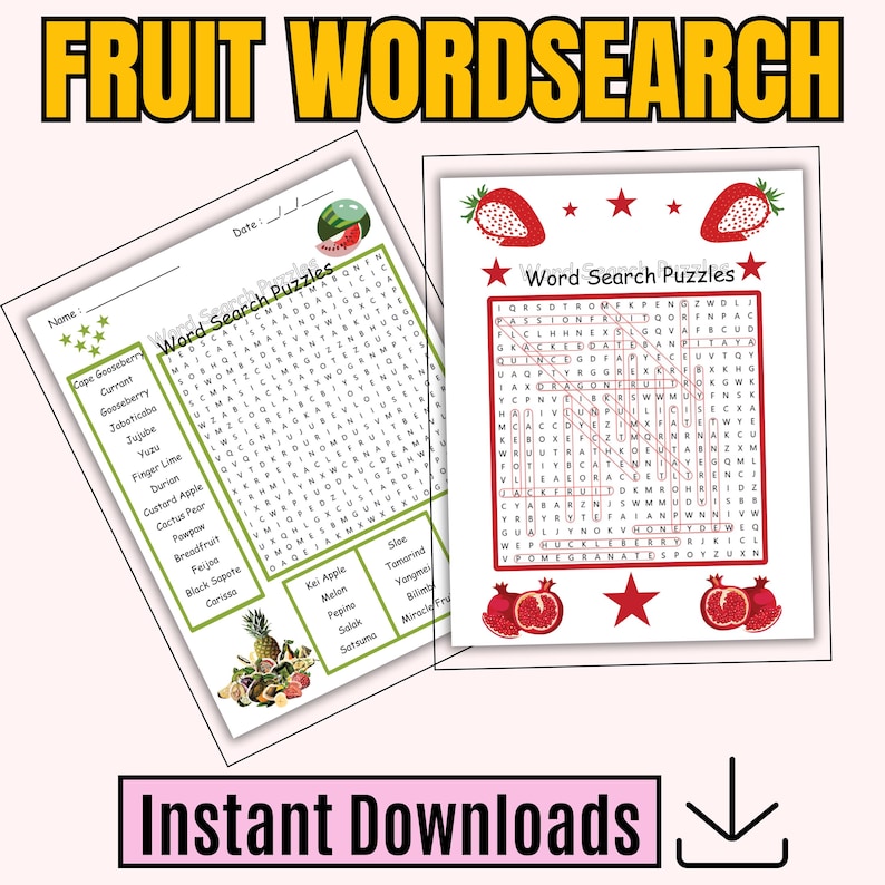 Fruits Word Search Puzzle Worksheet Activity | 100 Printable Puzzle ...