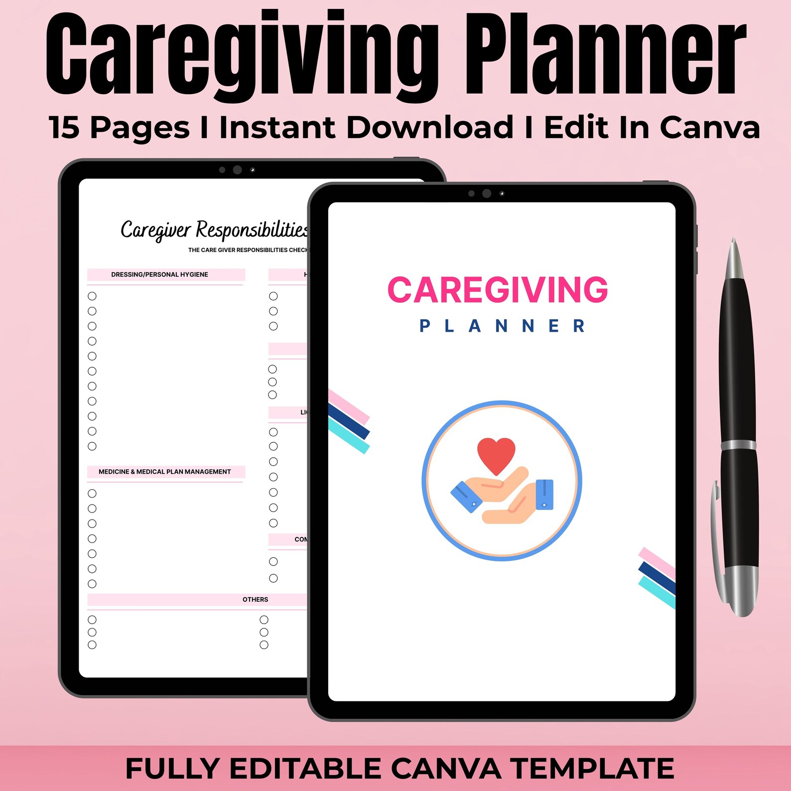 Caregiving Planner Printable: Daily Care Journal, Checklists (editable ...