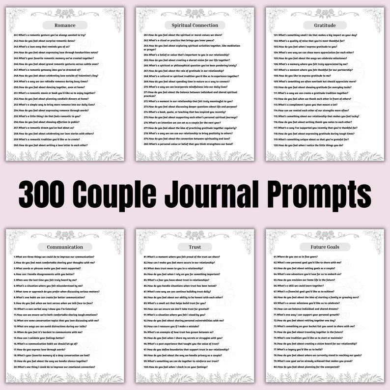 300 Couple Journal Prompts , Printable, Journal, Minimalist, Love ...