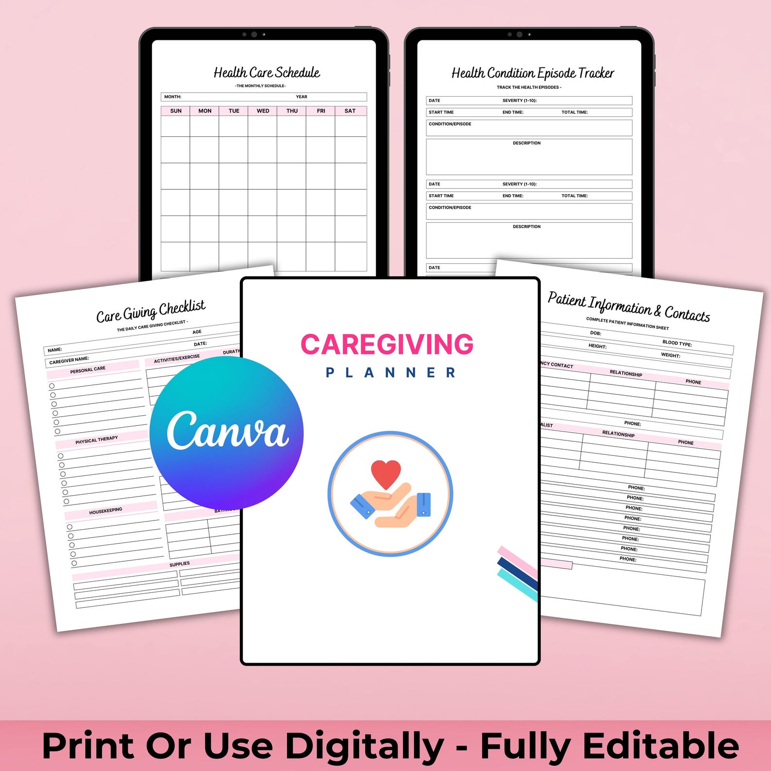 Caregiving Planner Printable: Daily Care Journal, Checklists (editable ...