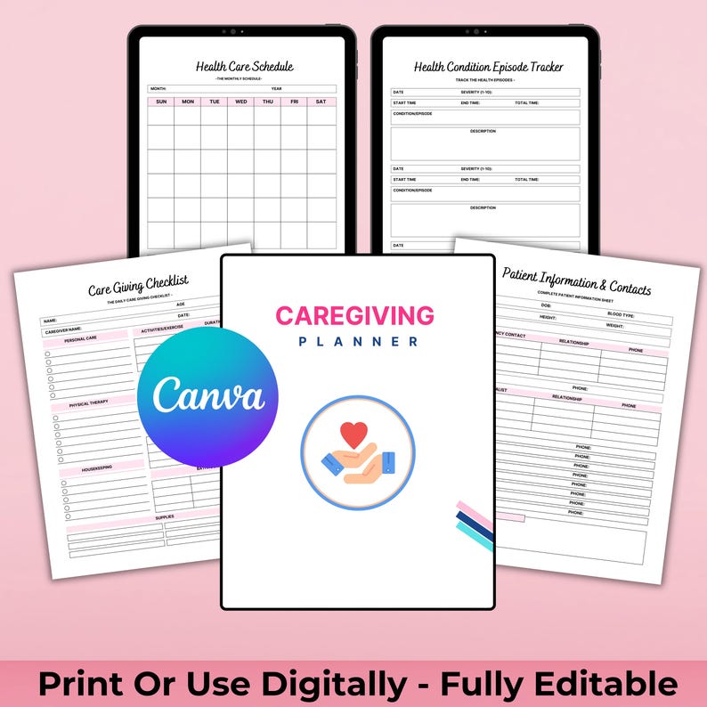 Caregiving Planner Printable: Daily Care Journal, Checklists (editable ...