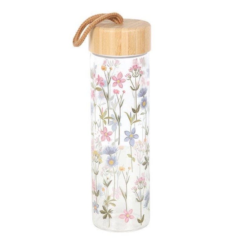 Elegant Floral Glass Water Bottle With Bamboo Lid – 500ml - Etsy