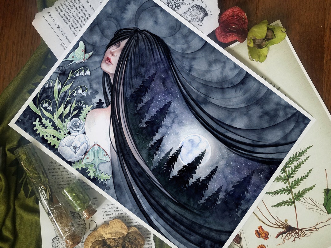 Night Veil - Fantasy Art- Fine Art Print - Lunar - Night - Stars ...