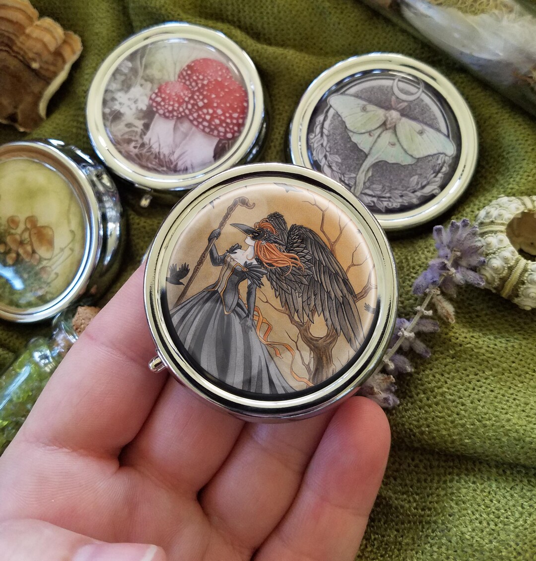 The Crow Floral Pill Box - Case - 3 Compartment - Pocket - Purse ...
