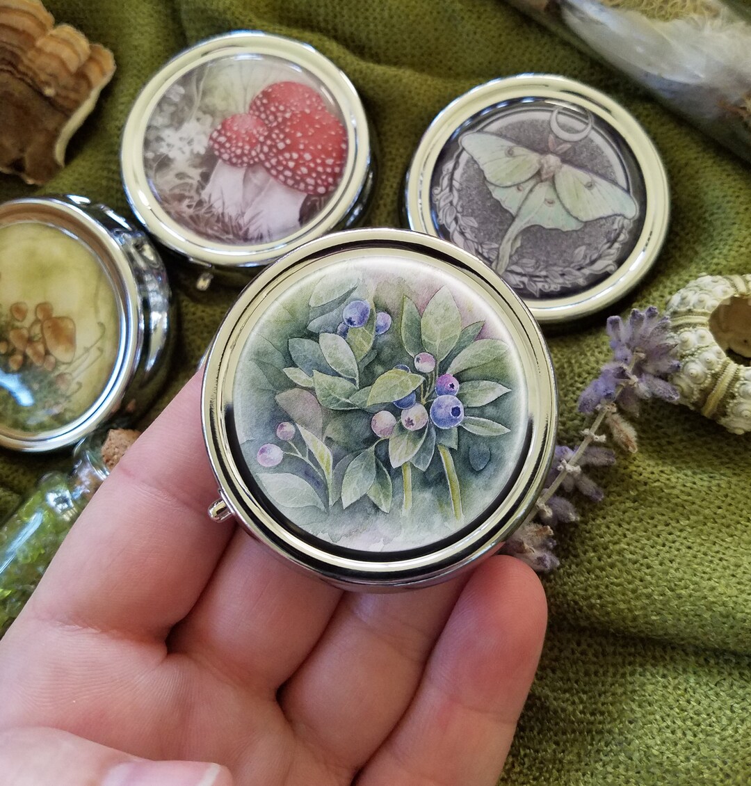 Blueberries Pill Box - Case - 3 Compartment - Pocket - Purse - Carry ...