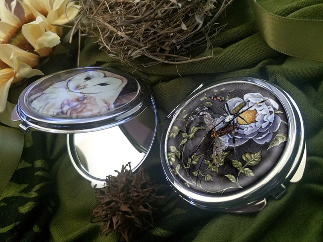Orb Weaver and Cicada Compact Mirror - Art - Clamshell - Pocket - Purse ...