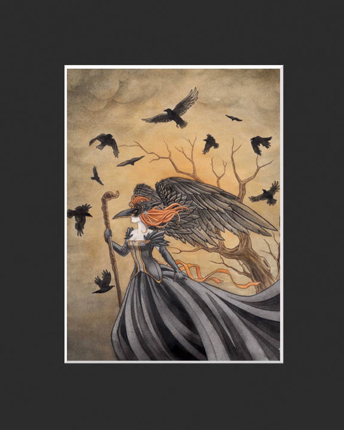 The Crow Fantasy Print - Matted - Watercolor - Limited Edition - Etsy