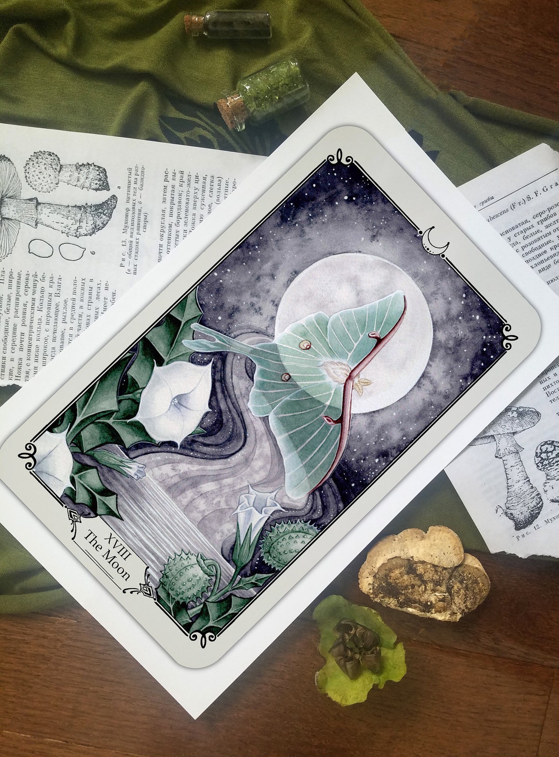 The Moon Tarot Print - Luna Moth - Cards - Major Arcana - Watercolor ...
