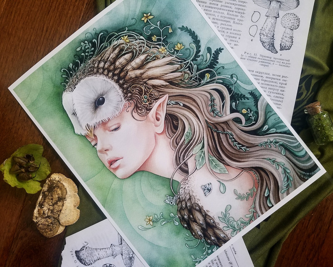 Owl Maiden Fine Art Print - Fantasy - Watercolor - Goddess Spiritual ...