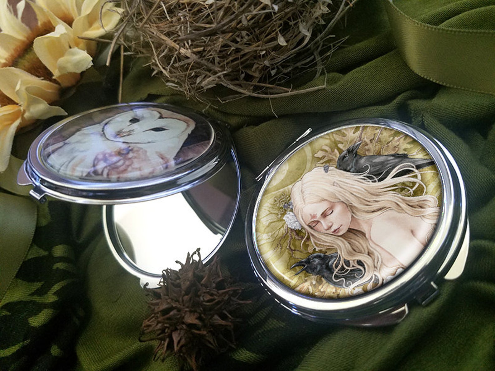 Raven and Goddess Compact Mirror - Fantasy Art - Clamshell - Pocket ...