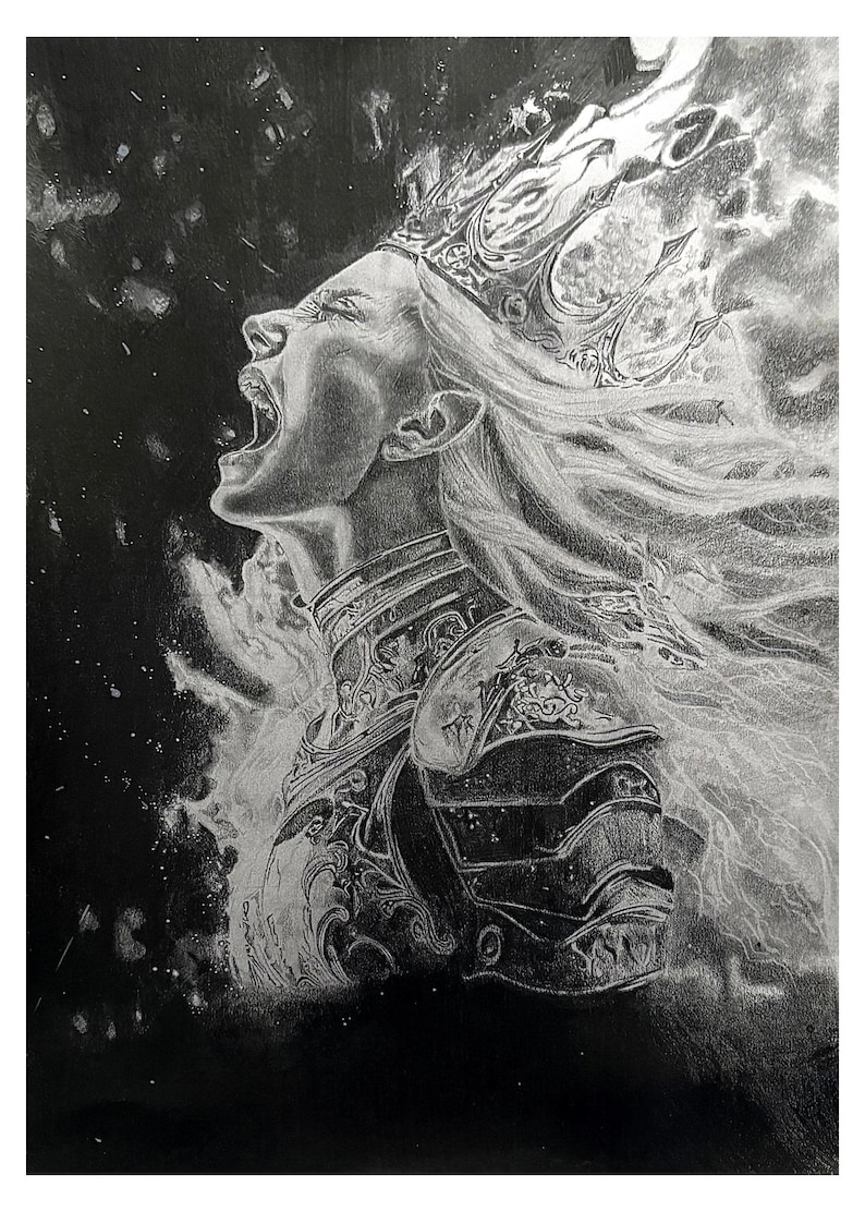 Fireheart Hand Drawn Graphite Portrait, Throne of Glass Art Print - Etsy