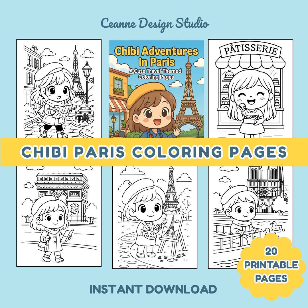 Chibi Adventures in Paris Cute Paris Themed Coloring Pages for Kids ...