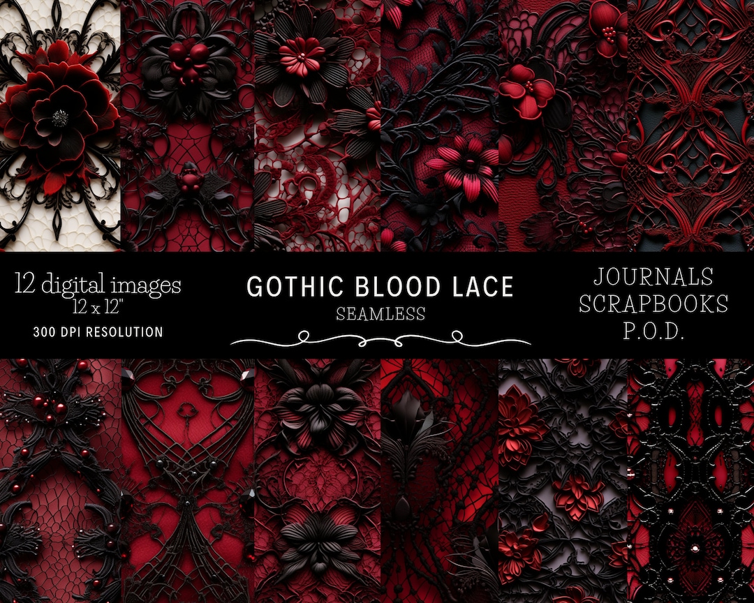 Blood Red Lace Digital Paper, Seamless Pattern, Victorian Lace ...