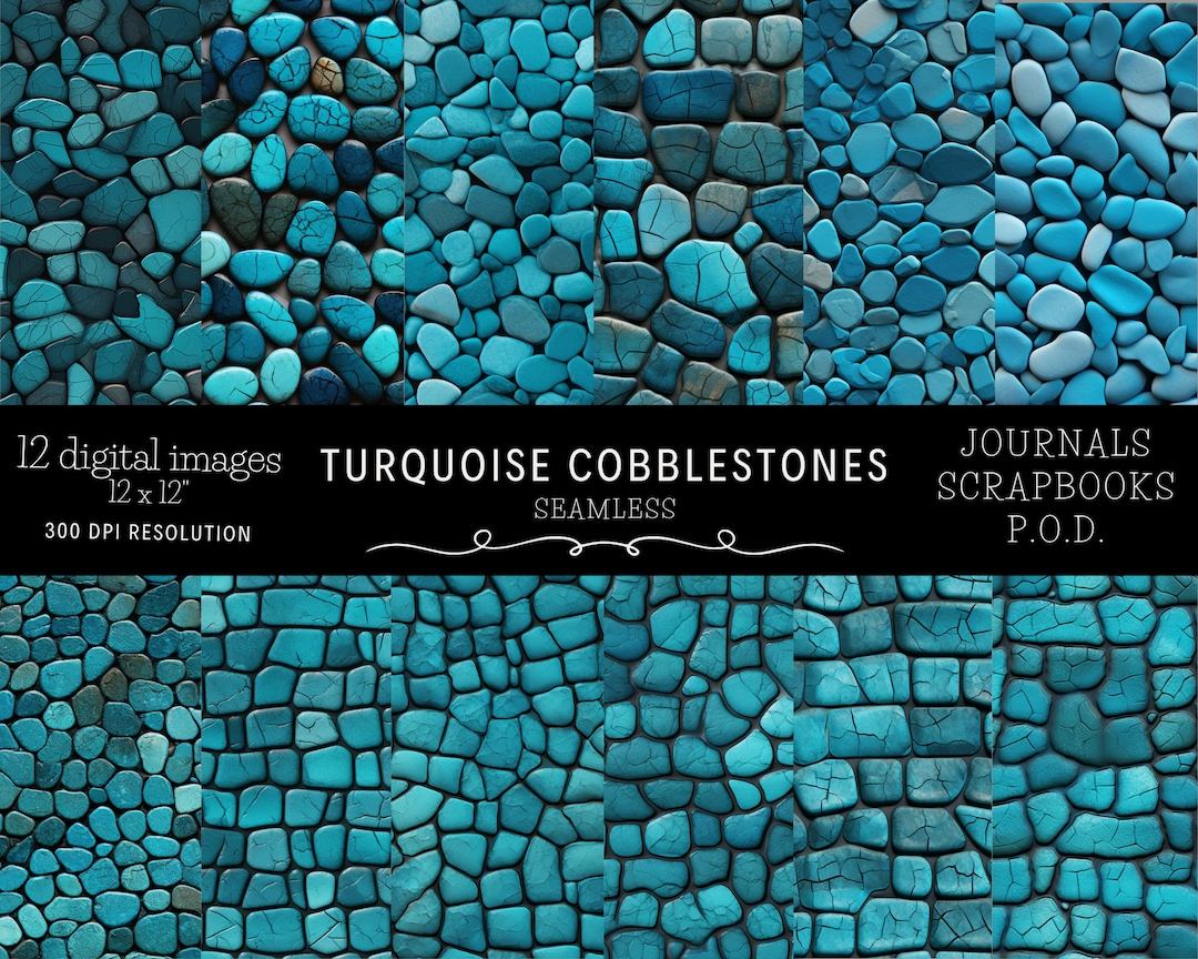 Turquoise Cobblestone Digital Paper, Seamless Pattern, Textured-look ...