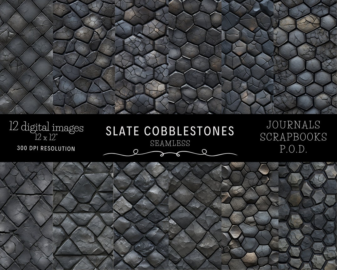 Slate Cobblestone Digital Paper, Seamless Pattern, Textured-look ...