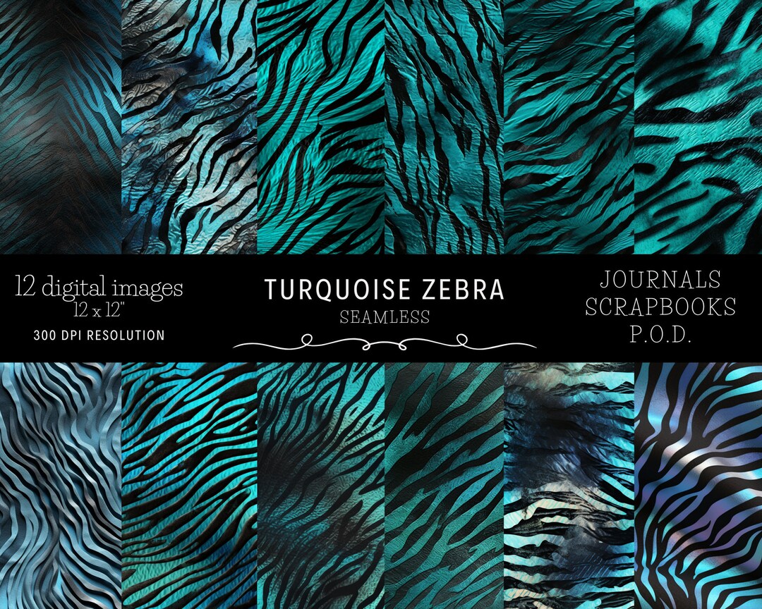 Turquoise Zebra Stripe Digital Paper, Seamless Pattern, Embossed-look ...