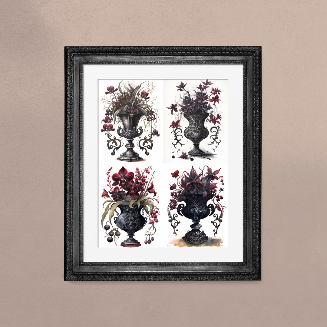 4 Digital Gothic Orchid Prints, Gothic Wall Art, Botanical Prints ...