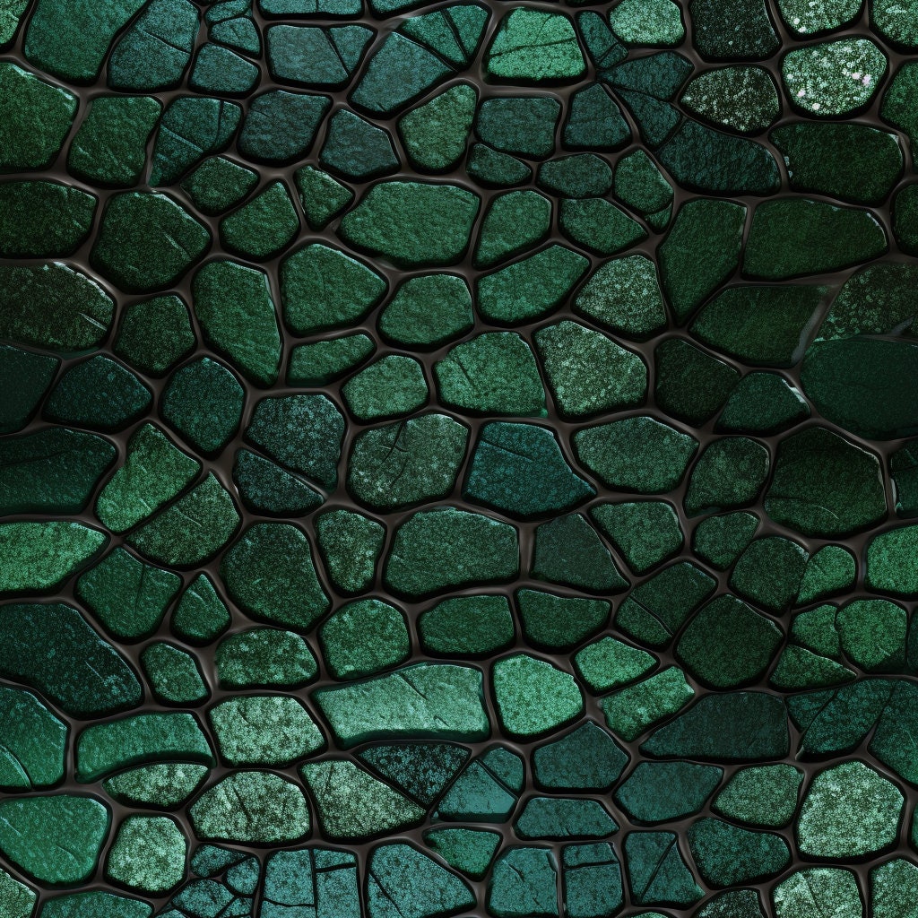Emerald Cobblestone Digital Paper, Seamless Pattern, Textured-look ...