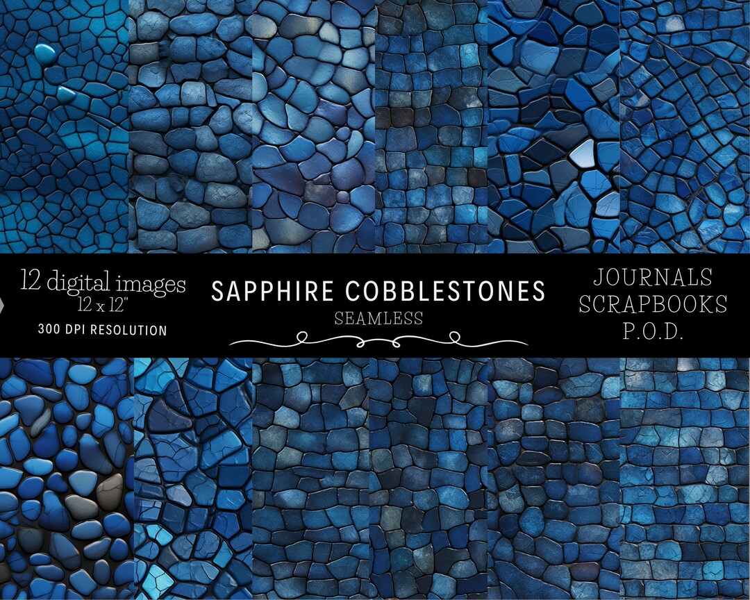 Sapphire Cobblestone Digital Paper, Seamless Pattern, Textured-look ...