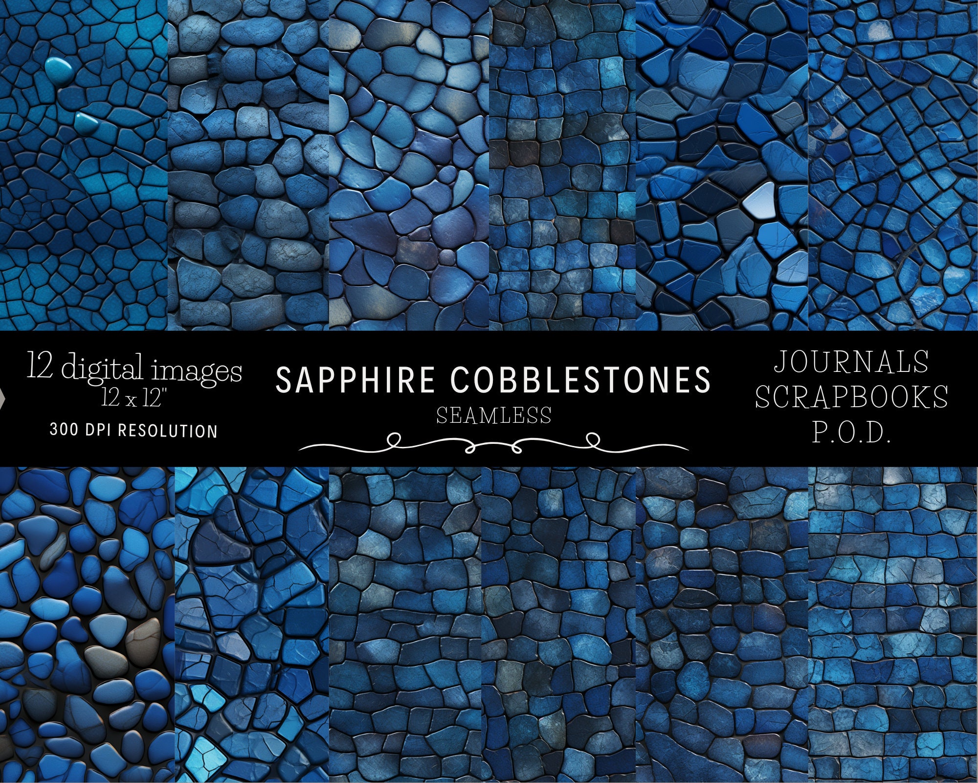 Sapphire Cobblestone Digital Paper, Seamless Pattern, Textured-look ...