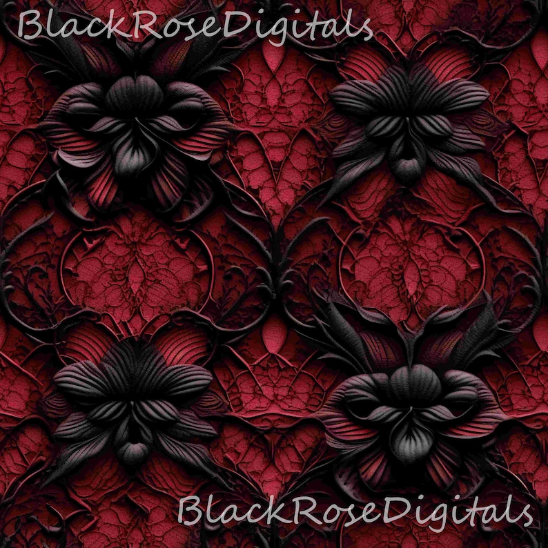 Blood Red Lace Digital Paper, Seamless Pattern, Victorian Lace ...