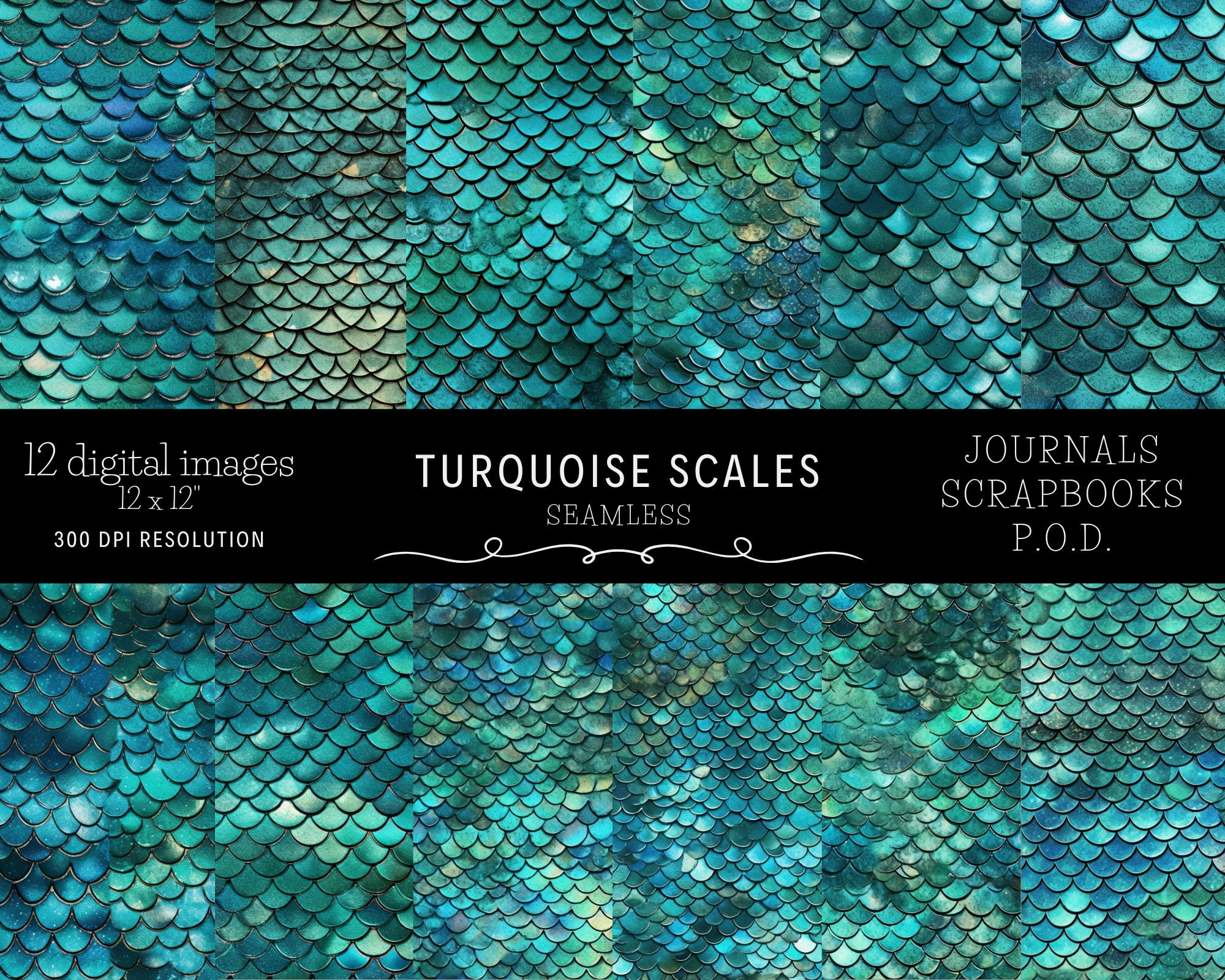 Turquoise Scales Digital Paper, Seamless Pattern, Textured-look ...
