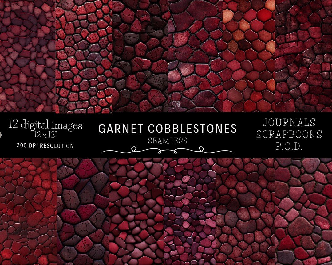 Garnet Cobblestone Digital Paper, Seamless Pattern, Embossed-look ...
