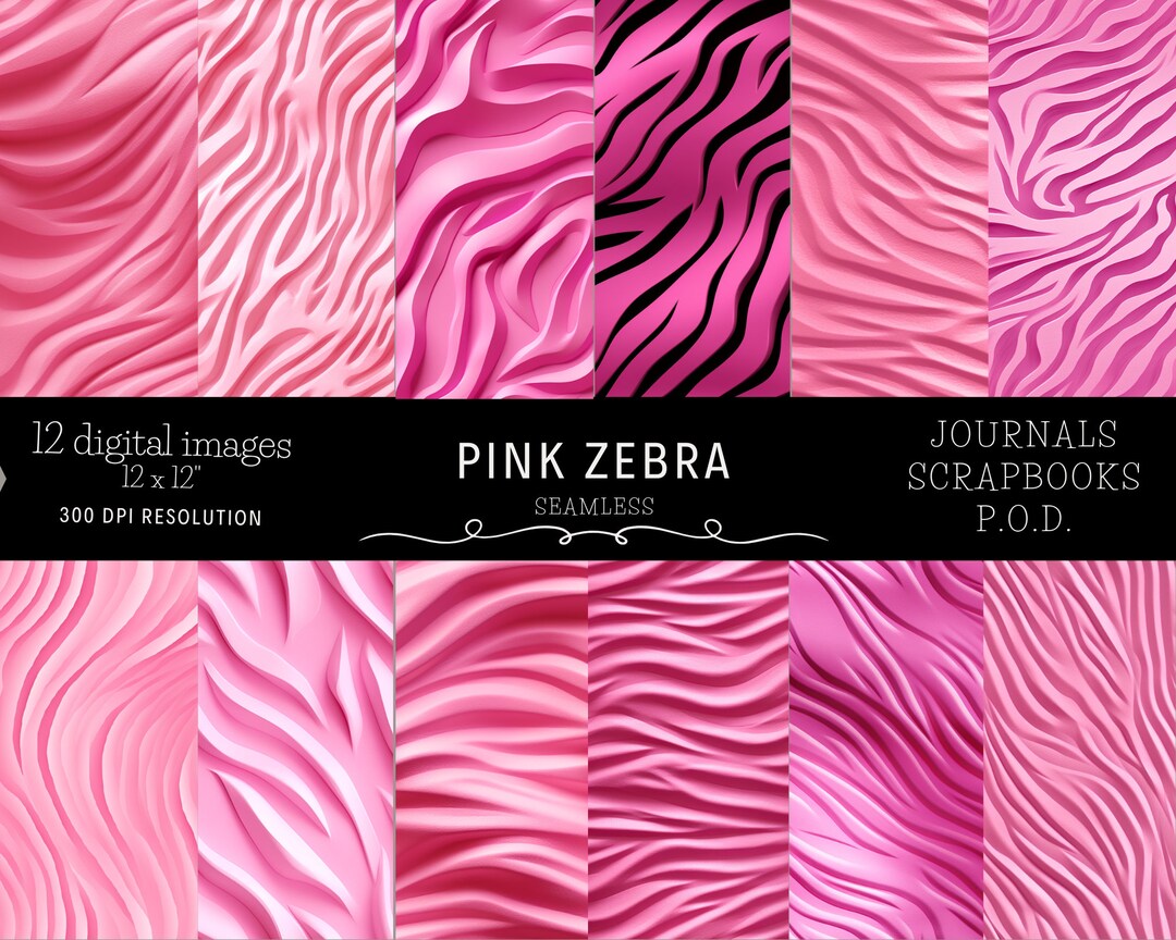 Pink Zebra Stripe Digital Paper, Seamless Pattern, Embossed-look ...