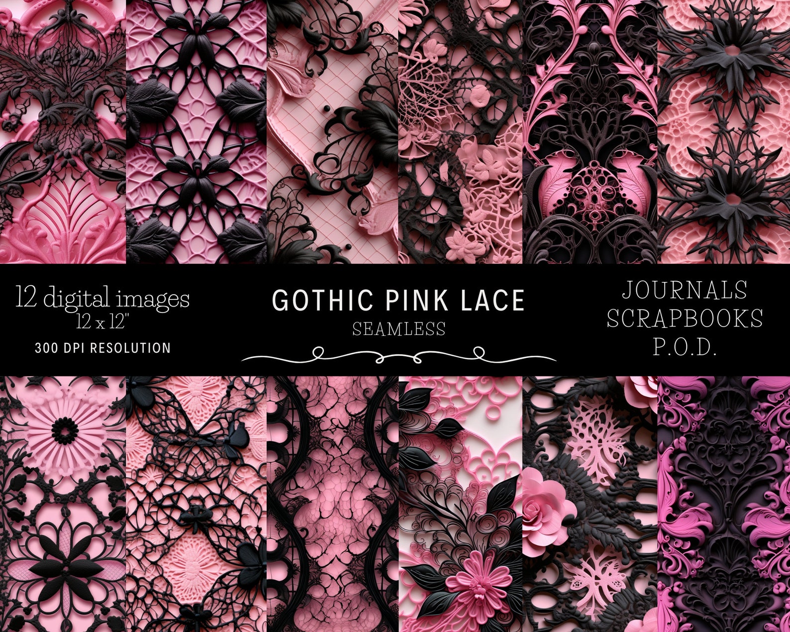 Gothic Pink Lace Digital Paper, Seamless Victorian Patterns (digital ...