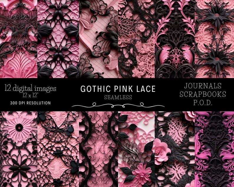 Pink Lace Digital Paper, Seamless Pattern, Victorian Lace Scrapbook ...