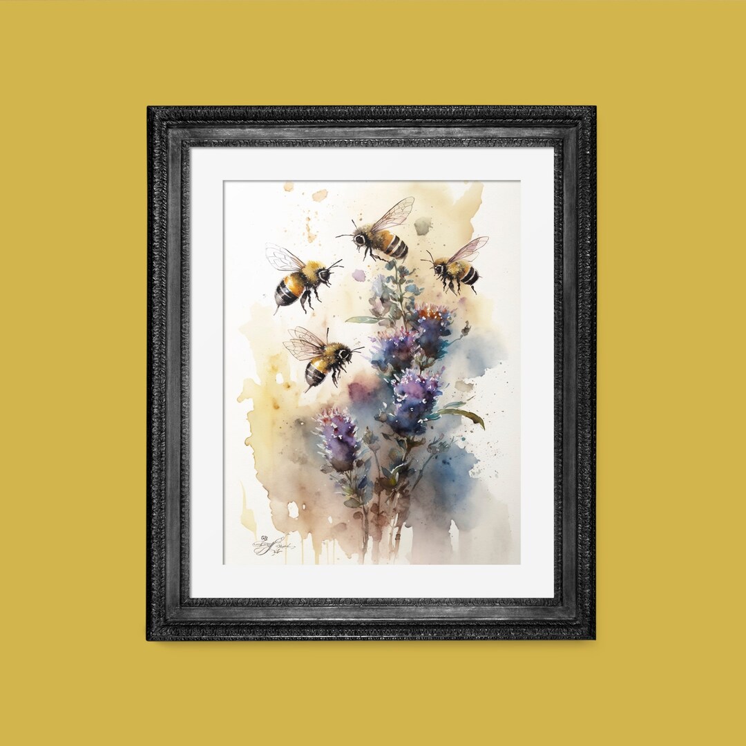 Moody Spring Bee Painting | Watercolor Spring Art | PRINTABLE Download ...