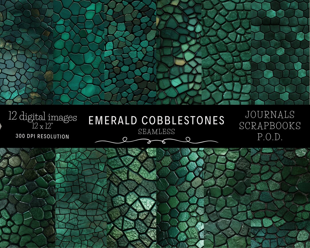 Emerald Cobblestone Digital Paper, Seamless Pattern, Textured-look ...