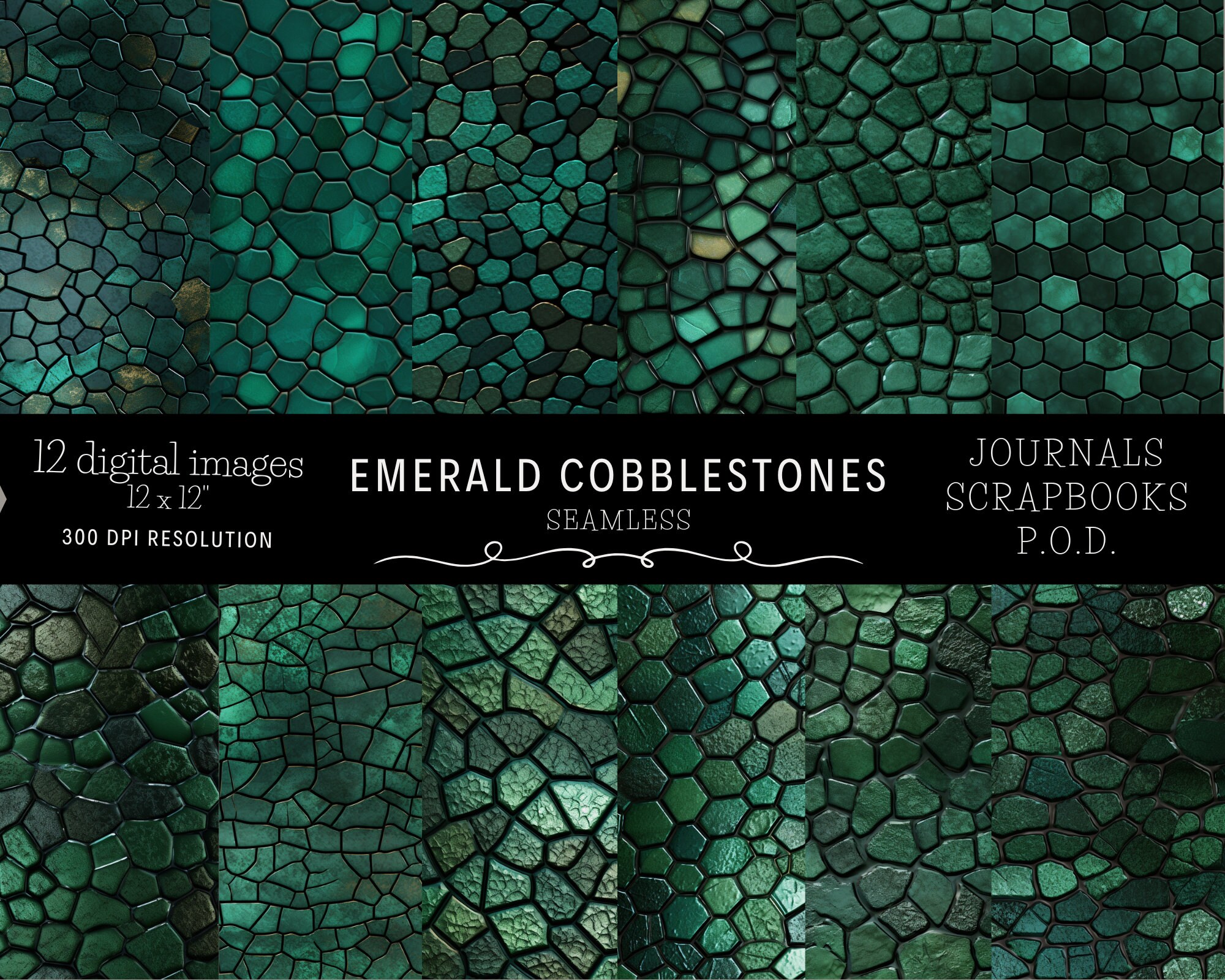 Emerald Cobblestone Digital Paper, Seamless Scrapbook Pattern (digital ...