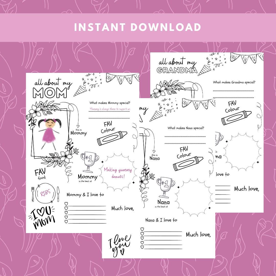 All About My Mom Printable Coloring Page – Mother’s Day Fill-in-the ...