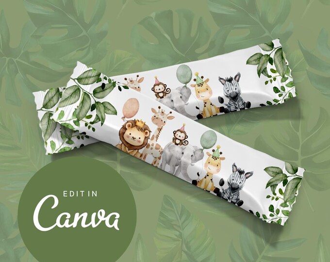 Jungle Animals Kit Kat Wrapper Template: Safari Party Favor (digital ...