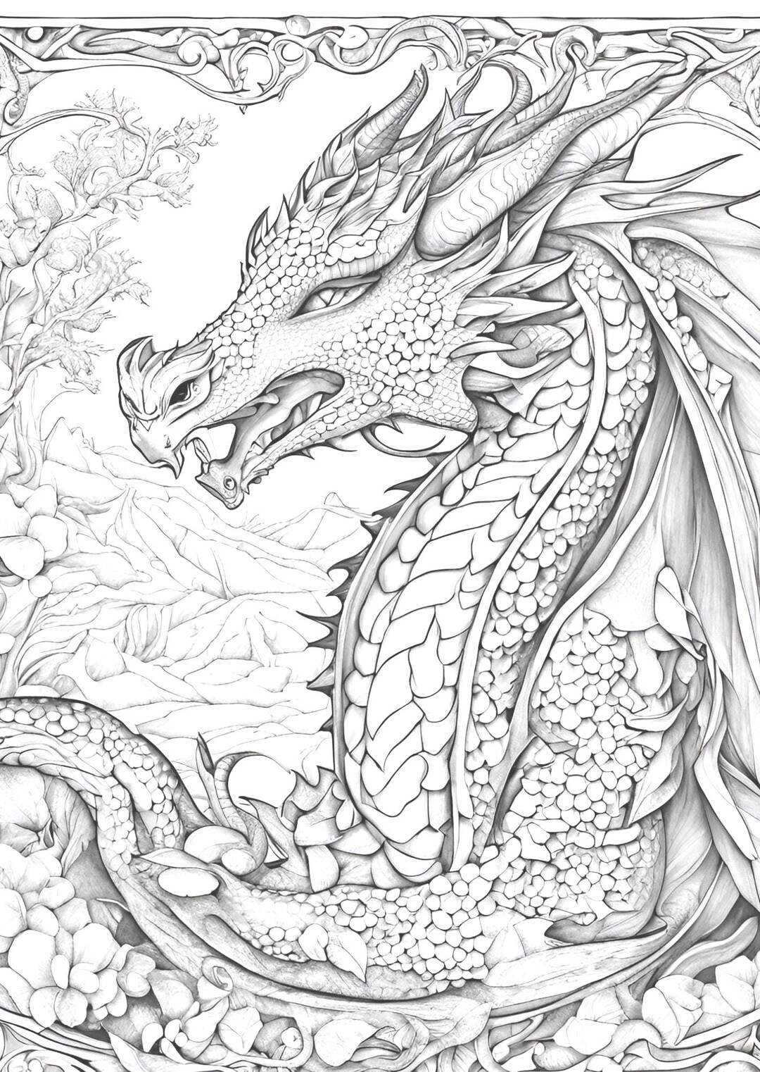 Coloring Page for Adults With Fairies, Wizards, Witches, Unicorns ...