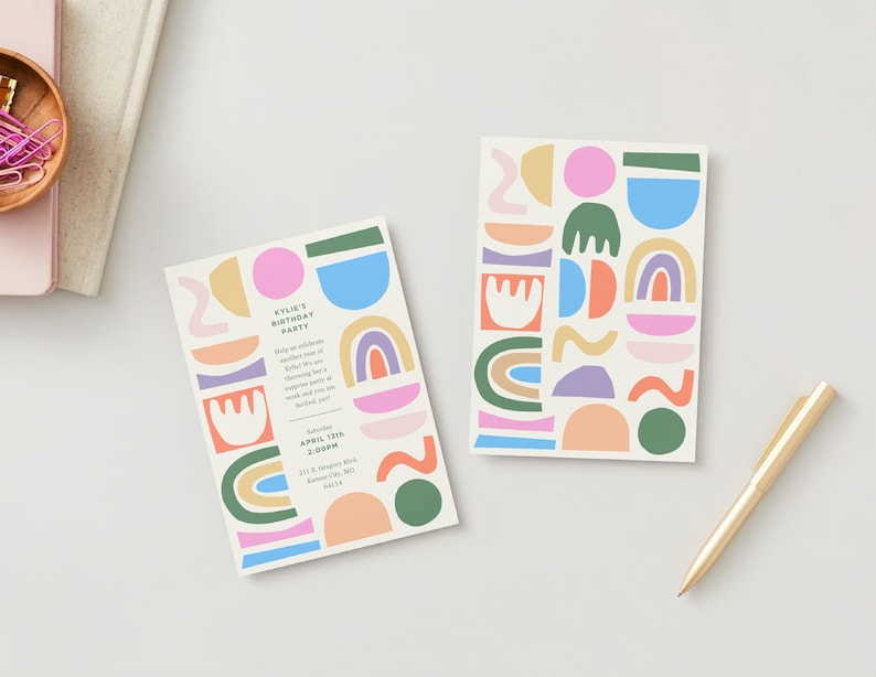 Shapes Party Birthday Digital Invite Template - Etsy