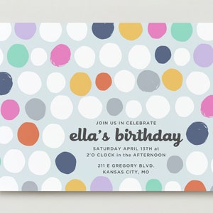 Polka Dot Birthday Digital Invite Template - Etsy
