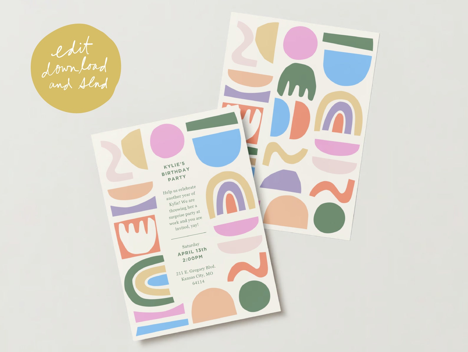 Shapes Party Birthday Digital Invite Template - Etsy
