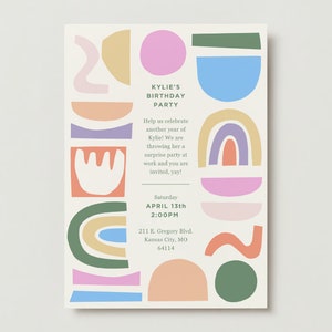 Shapes Party Birthday Digital Invite Template - Etsy