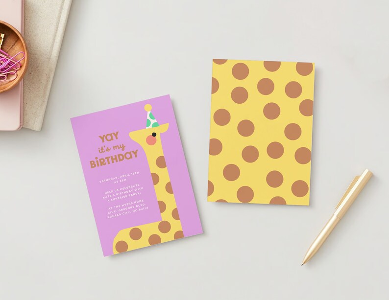 Yay It's My Birthday Giraffe Digital Invite Template - Etsy