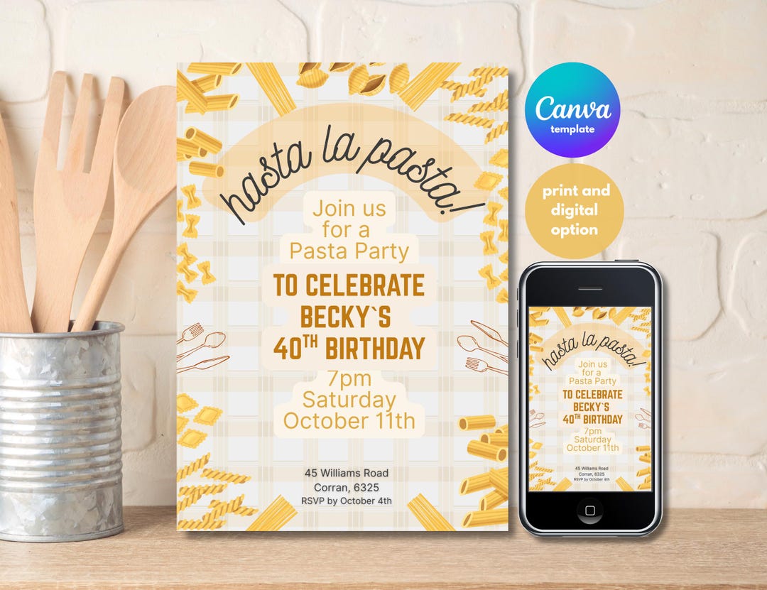 Editable Pasta Party Invitation, Italian Theme (canva Template) - Etsy