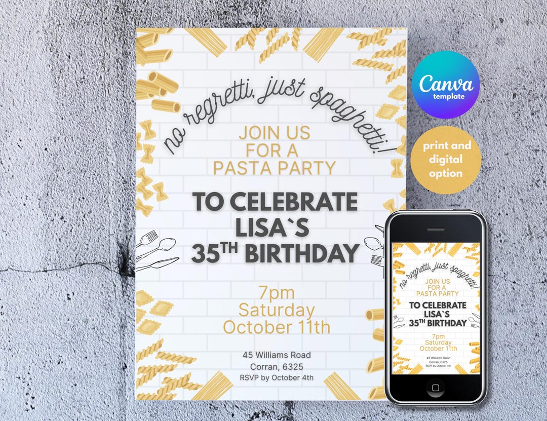 Editable Pasta Party Invitation Template: Italian Theme (canva Digital ...
