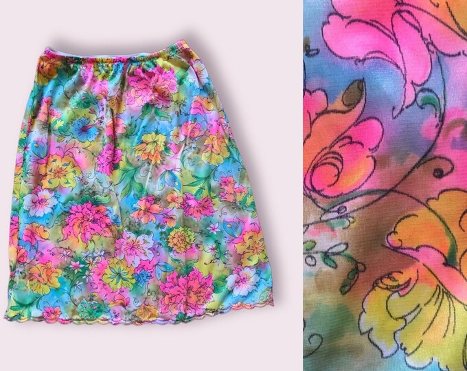 Sheer Psychedelic Mini 80s 70s High Elastic Waist Neon Floral Exquisite ...