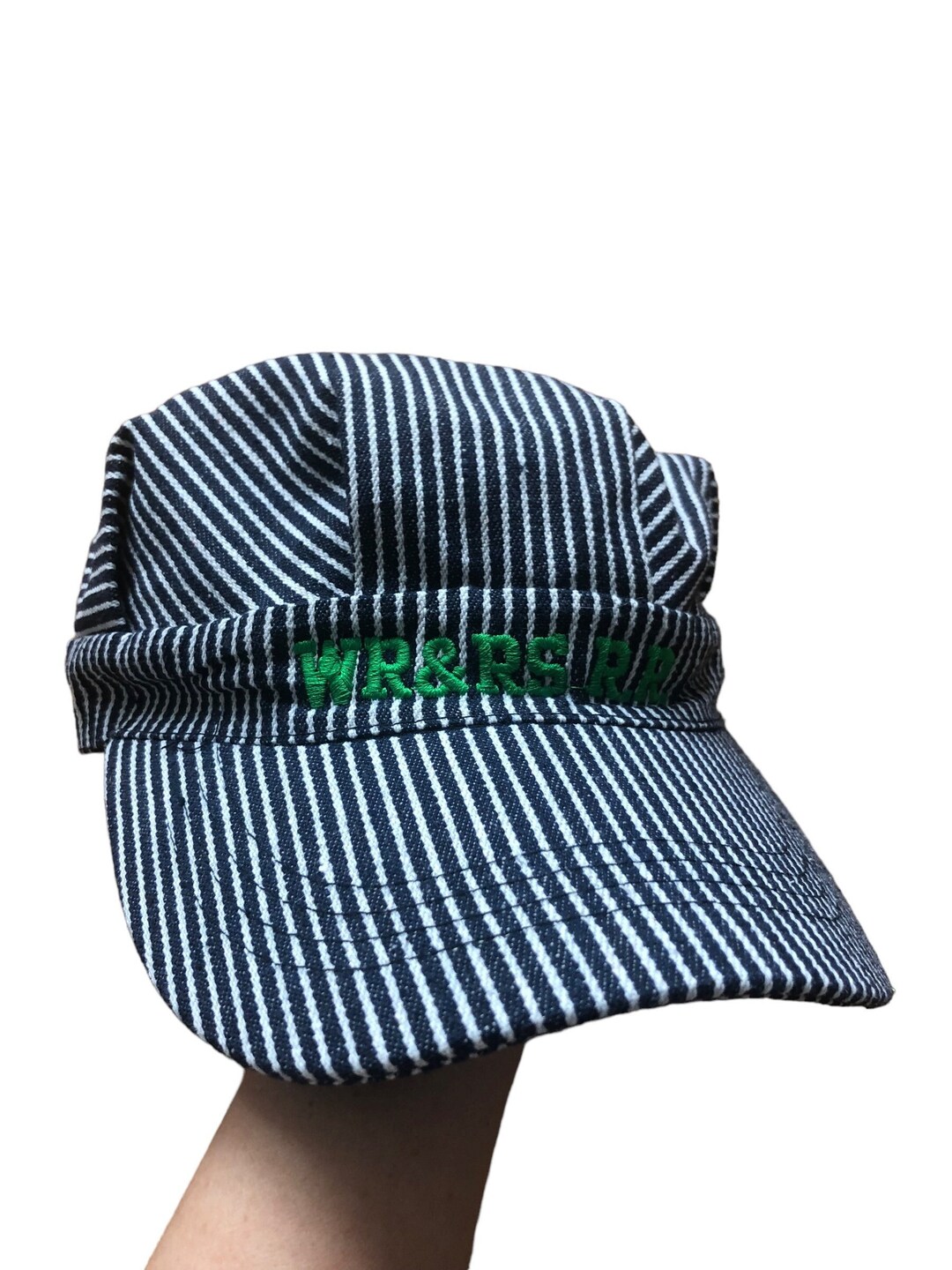 Railroad Conductor Hat | 90s Vintage Snap Back Blue and White Stripe ...