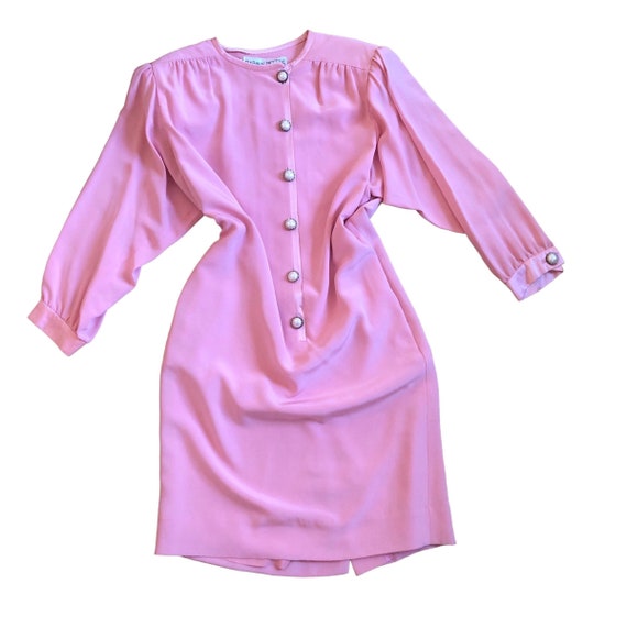 Bubblegum Pink Dress 80s Vintage Long Sleeve 1980s Preppy - Etsy